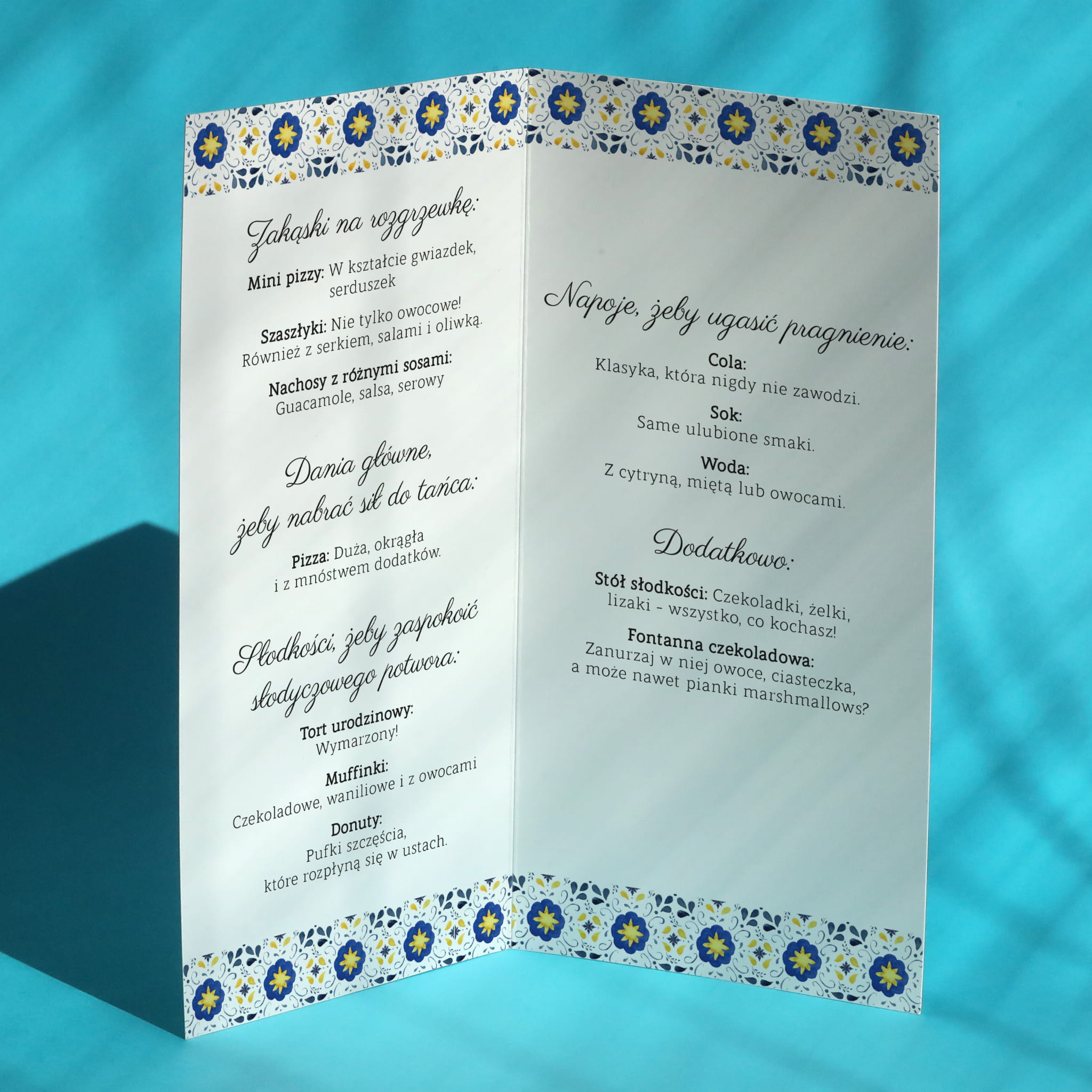 Karty menu na przyjęcie z eleganckim wzorem - Fotokowalski.pl