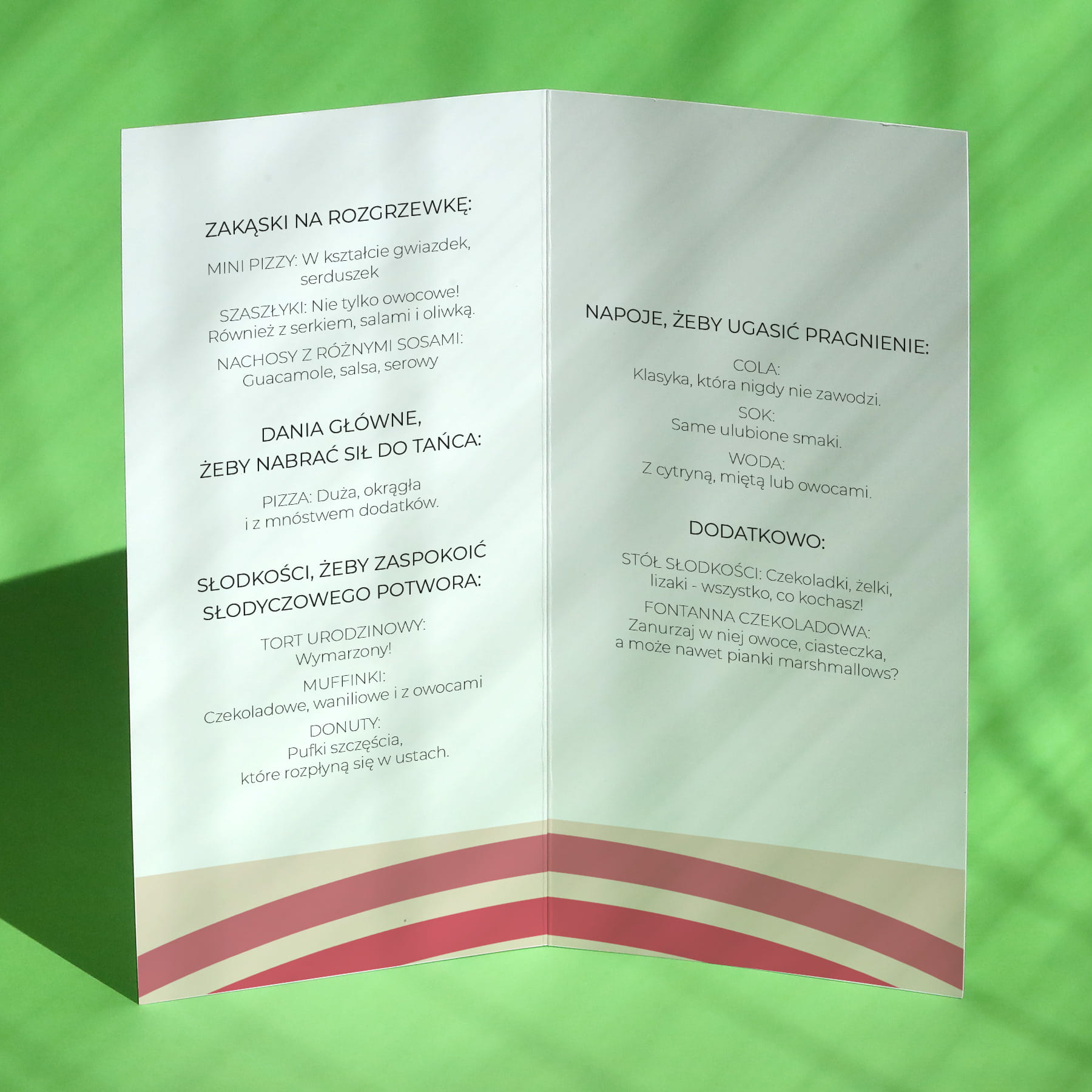 Karty menu na przyjęcie z kolorowym wzorem - Fotokowalski.pl