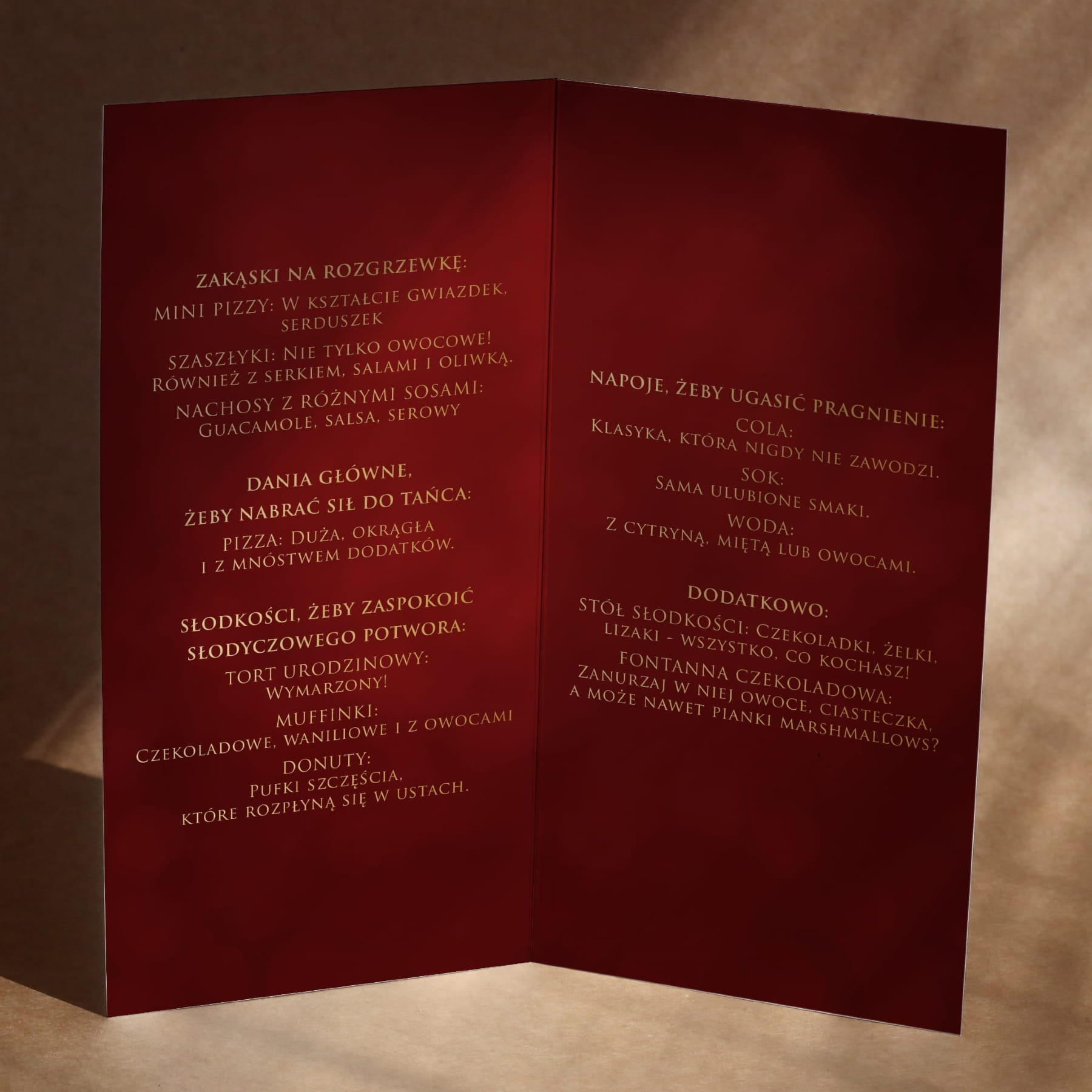 Karty menu na przyjęcie urodzinowe bordowo-złote - Fotokowalski.pl